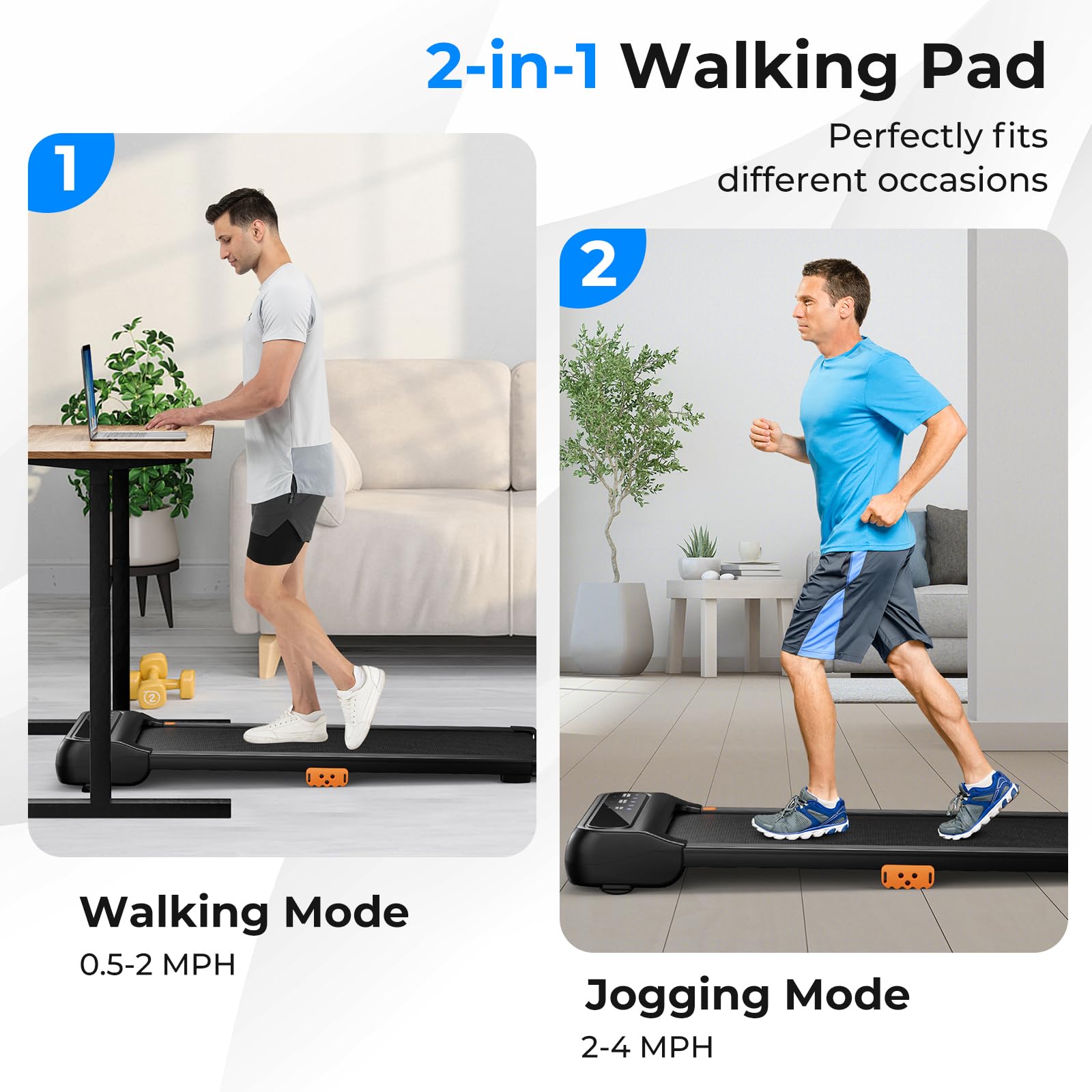 GYMAX Walking Pad, 2 in 1 Under Desk Treadmill for Home with Watch Remote Control, LED Display, 12 Preset Programs & Pause Function, Portable Compact Running Treadmill for Office Small Space