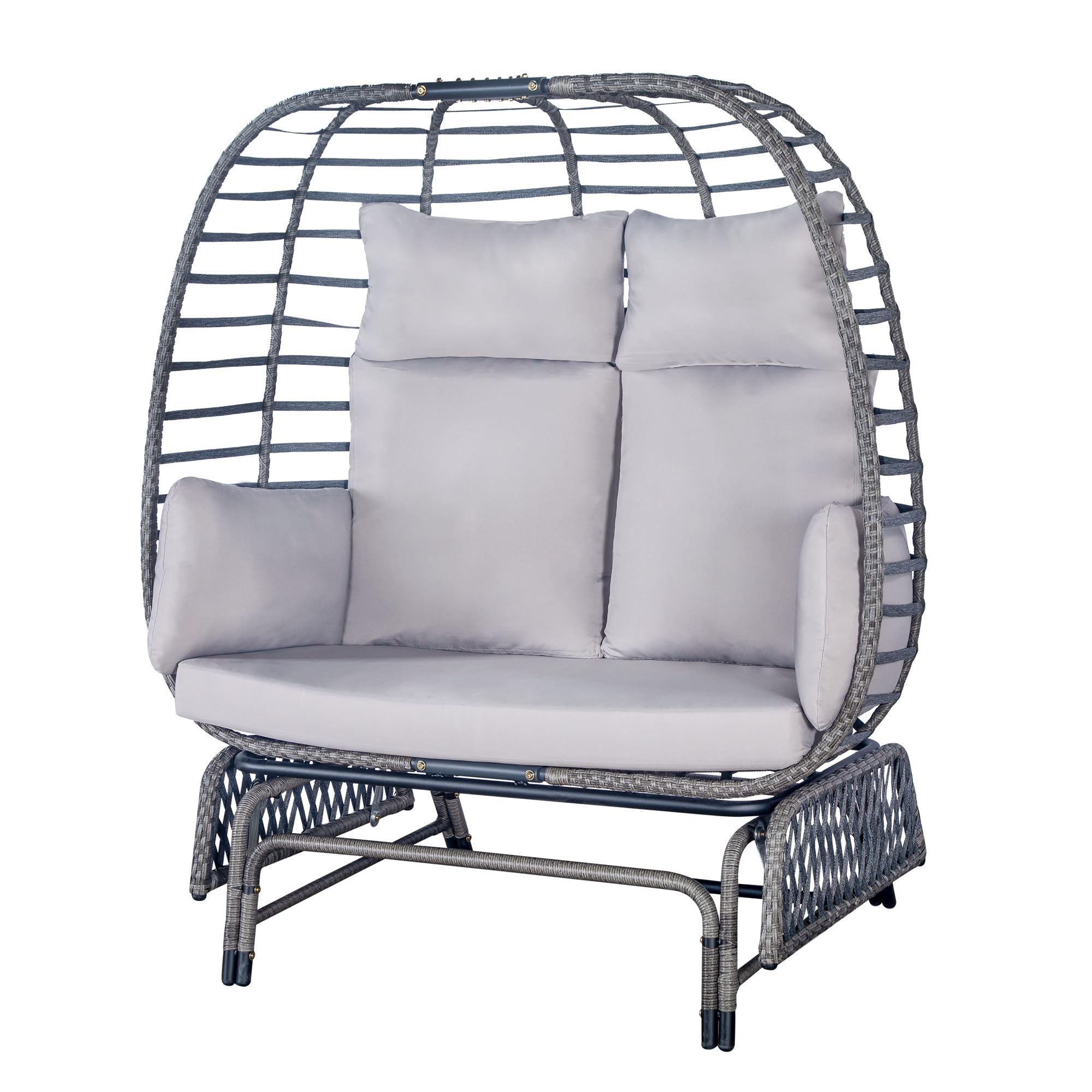 Yechen Double Wicker Egg Chair, Oversized Gliding Rocking Lounger Chairs for Indoor Outdoor, 450 Lbs Capacity, Rattan Basket Swing Loveseat with Comfy Cushion for Patio Backyard Balcony