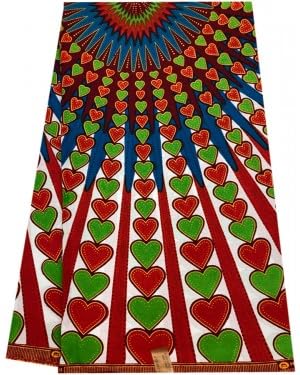 Heart Pattern African Wax Print Fabrics- Orange, Red, Apple-Green, White, Blue, Black - Sell by 6 Yards-100% Cotton- for Dresses