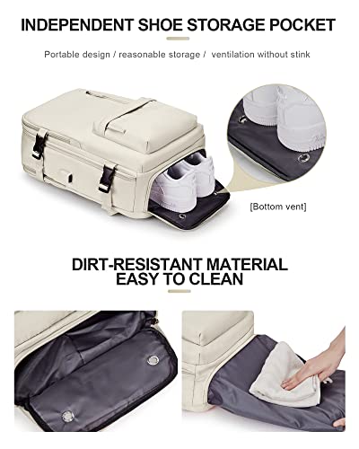VECAVE Large Carry On Backpack for Women,Airline Approved Travel Backpack Flight Approved,Waterproof 15.6 Inch Laptop Backpack with Shoe Compartment Casual Daypack Backpacks Beige
