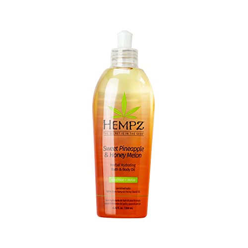 Hempz Hydrating Bath and Body Oil, Off Yellow, Sweet Pineapple/Honey Melon, 6.76 Fluid Ounce