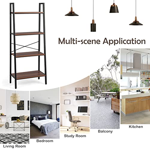 Tangkula 4-Tier Ladder Bookshelf, Freestanding Open Bookcase with Metal Frame & Anti-toppling Device, Industrial Wooden Storage Display Shelf Plant Stand for Living Room Study Balcony (2, 4-Tier)