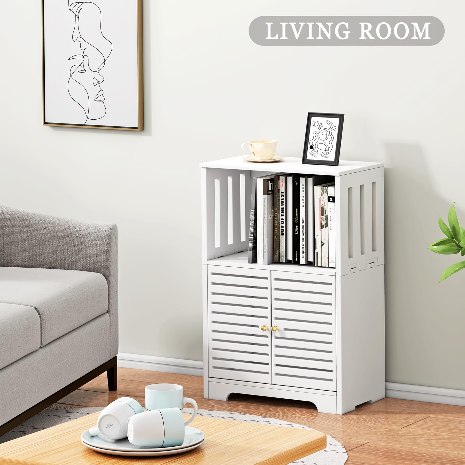 HAYOFAMY 3-Tier Side Table with Doors White, Nightstand End Table Bookcase, Storage Cabinet for Bedroom, Living Room, Bathroom, Office