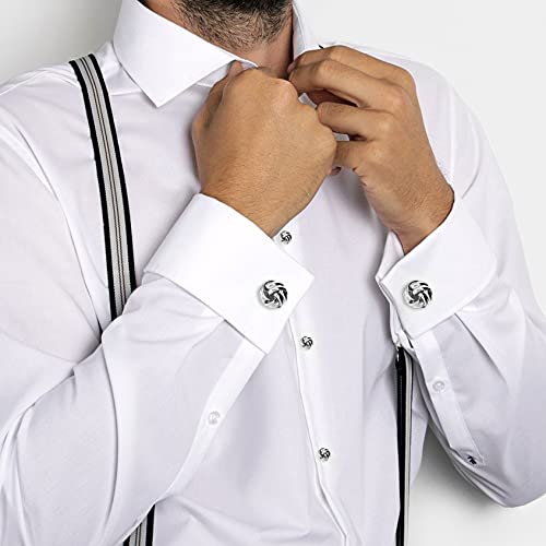 HAWSON Personalize Flower Knot Man Shirt Tuxedo 6 Studs and 2 Cufflinks Set Silver