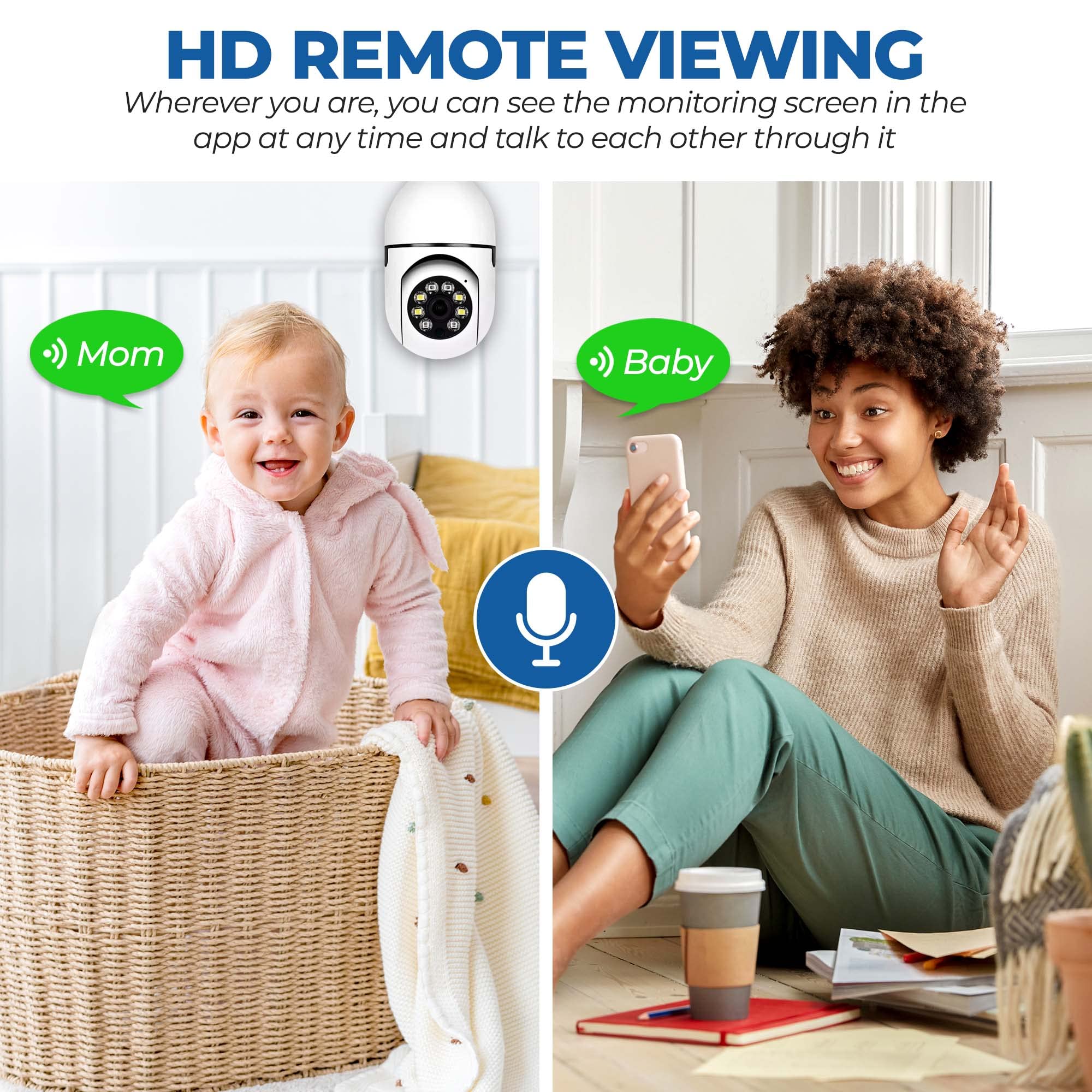 SkyQ Light Bulb Security Camera Wireless Indoor/Outdoor Porch Areas - 2.4GHz/5GHz WiFi 360° Panoramic Viewing-Real time Motion Detection Alerts-Night Vision-Two Way Audio - Compatible with Alexa