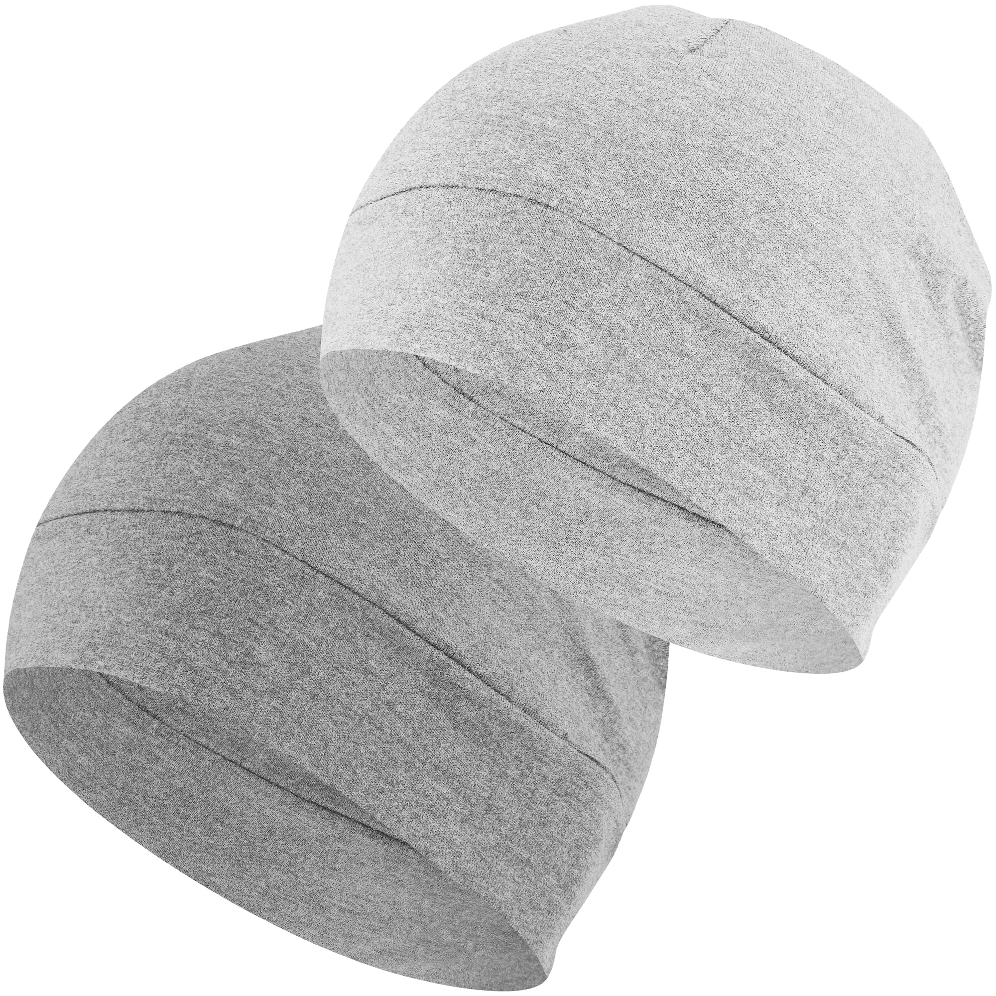 Headshion Cotton Skull Caps for Men Women,2-Pack Lightweight Beanie Sleep Hats Breathable Helmet Liner Light Grey,White Smoke