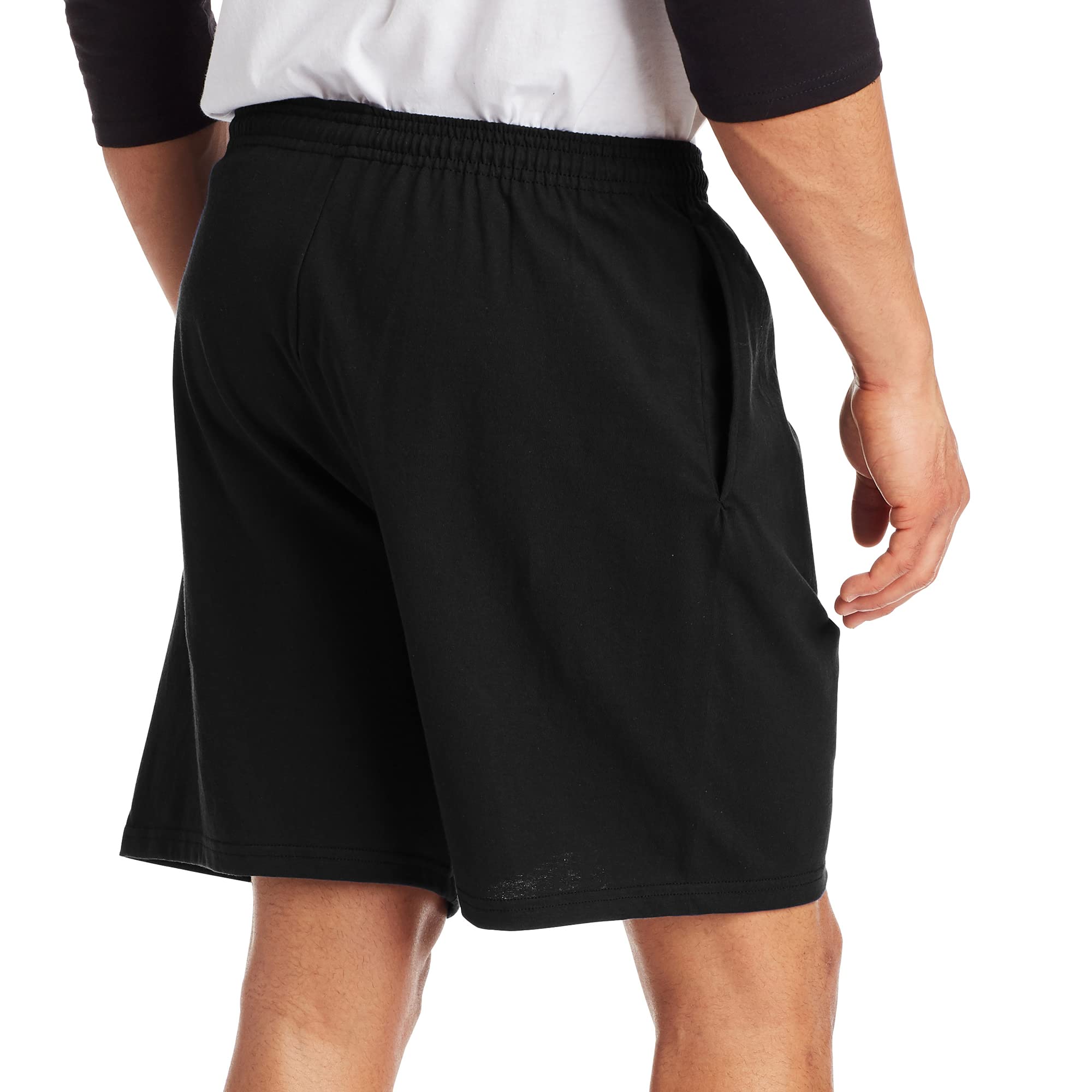 Hanes Mens Jersey Cotton With Pocket Workout-and-training-shorts, Black, Large US