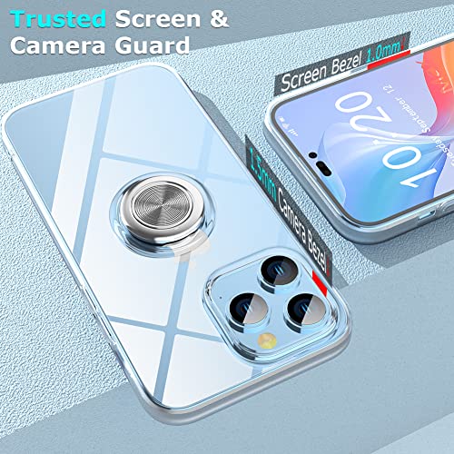 SQMCase Case for iPhone 14 Pro Max, Clear Body Soft TPU Shockproof Case with 360 Degree Rotation Ring Kickstand(Work with Magnetic Car Mount) for iPhone 14 Pro Max 6.7 inch, Clear