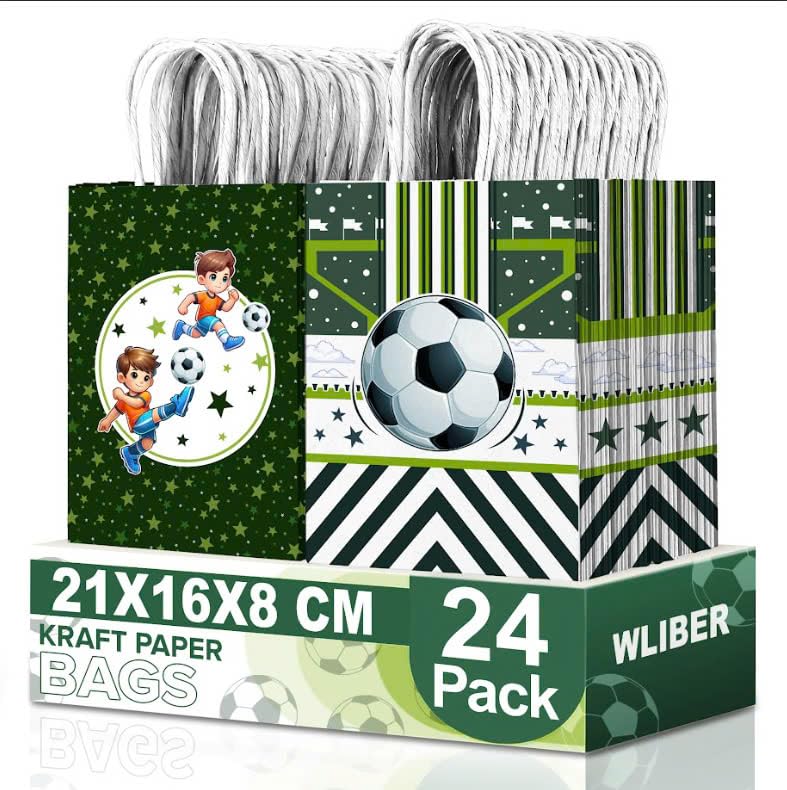 Soccer Treat Bags for Team Snacks – 24 pcs Soccer Theme Goodie Bags, Soccer Decorations for Party, Soccer Gift Bags Favors, Soccer Favor Bags, – Perfect for Birthdays, Sports Events, and Party Favors