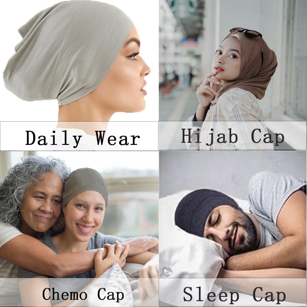 Hophor Women Slouchy Beanie Hats Bandana Bone Chemo Inner Cap for Hijab (Khaki+Nude)