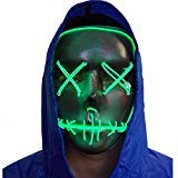 Halloween Mask Cosplay LED Glow Scary EL Wire Light Up Grin Masks for Festival Parties Costume (Green 2)