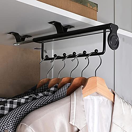 Pull-Out Closet Sliding Rod Aluminum Heavy Duty Wardrobe Clothes Hanger Rail, Extendable Wardrobe Rail Tube Valet Rod, Space Saver Closet Organizer,Top Mount (Size : 44cm/17.3in)