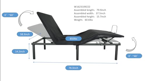 HBRR Twin XL Electric Adjustable Bed Base, Ergonomic Basic Bed Frame with Quiet Motor and Steel Frame Support, Independent Head and Foot Incline, Black