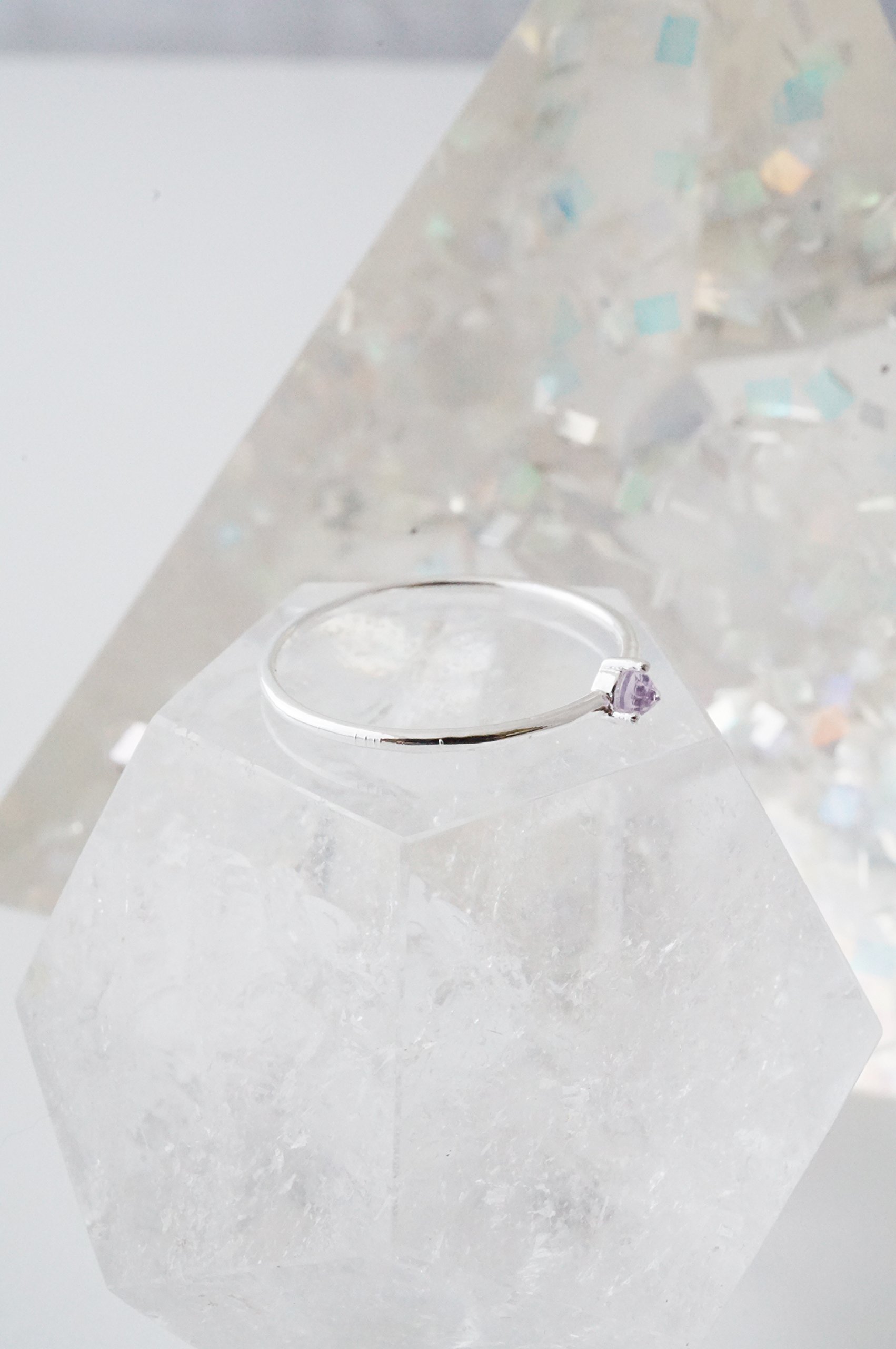 Honeycat Purple Amethyst Crystal Point Ring in Gold, Rose Gold, or Silver | Minimalist, Delicate Jewelry (Silver, 7)