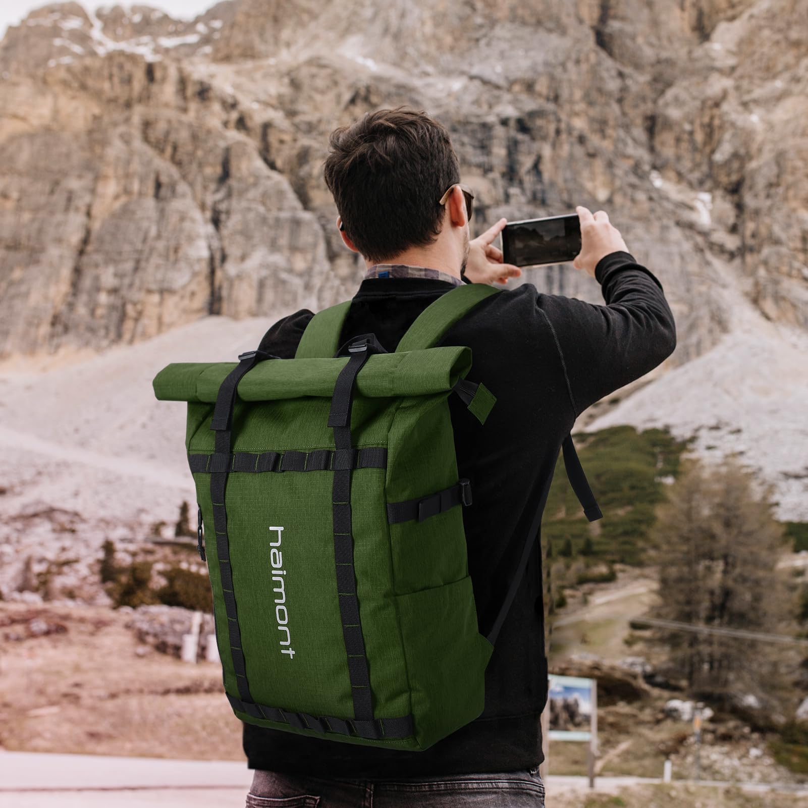Haimont Rolltop Travel Backpack for Men Women, Water-Resistant Backpack Bookbag for Women Men Casual Laptop Backpacks 20L, Khaki