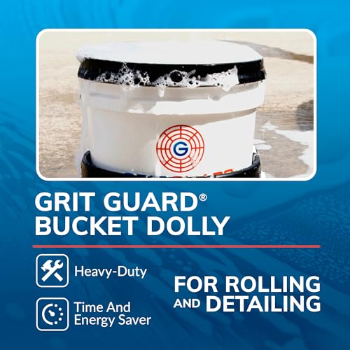 GRIT GUARD Bucket Dolly with Wheels - Rolling Detailing Wash Bucket with 5 Wheels and 2 Locking Casters Compatible with 2.5, 4, 5 and 6 Gallon Buckets (Silver, 3" Grey Casters)