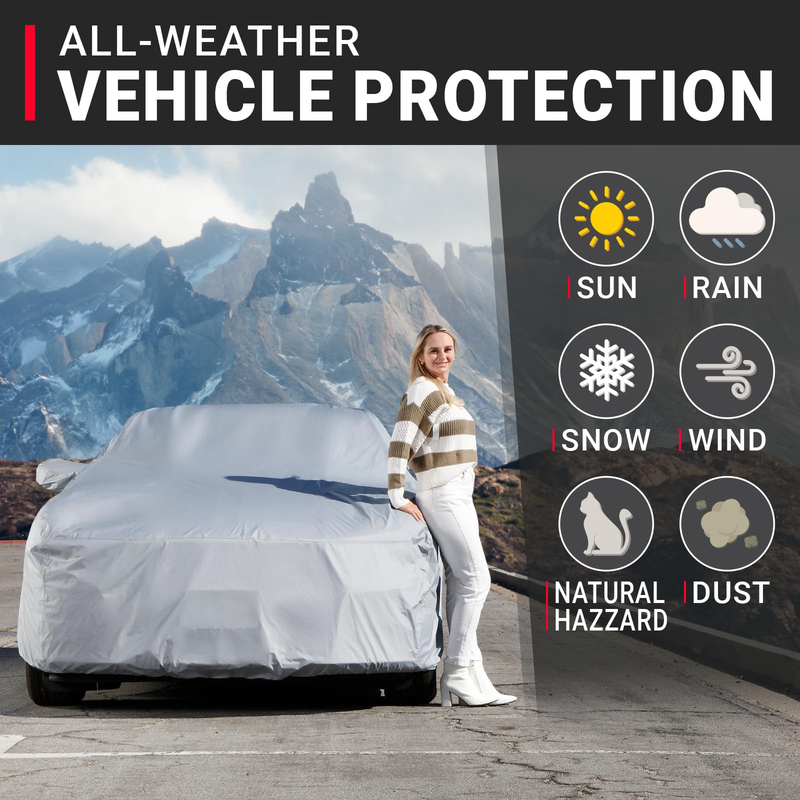 iCarCover 18-Layer Car Cover Waterproof All Weather, Premium Quality Car Covers for Automobiles, UV Protection, Ford Mustang, Camaro, XK, 4-Series, M4, Supra, Thunderbird, Size C10 (See Size Chart)