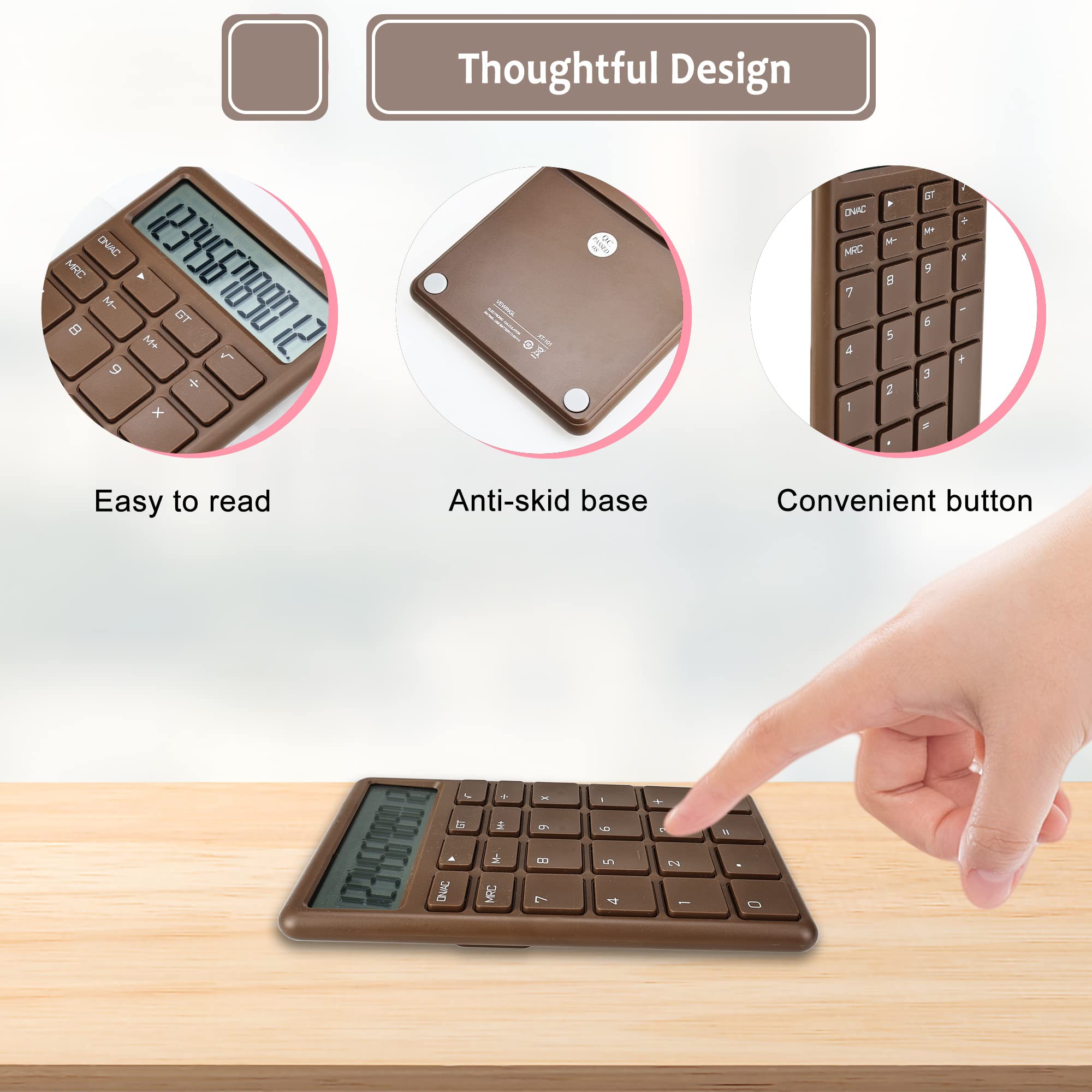 VEWINGL 12 Digit Calculator,Hold with one Hand,4 Function Calculator with Large LCD Display for Office,School,Home & Business Use,Automatic Sleep,5.4 * 3.3in