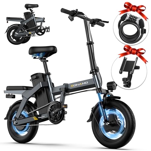 SOHAMO A3 Electric Bike for Adult, 48V 16AH 400W Brushless Motor with 22mph, Multi-Shock Absorption Adult Electric Bicycles City Commuter, Picnic，Folding Ebike for Women, Teens, Men…