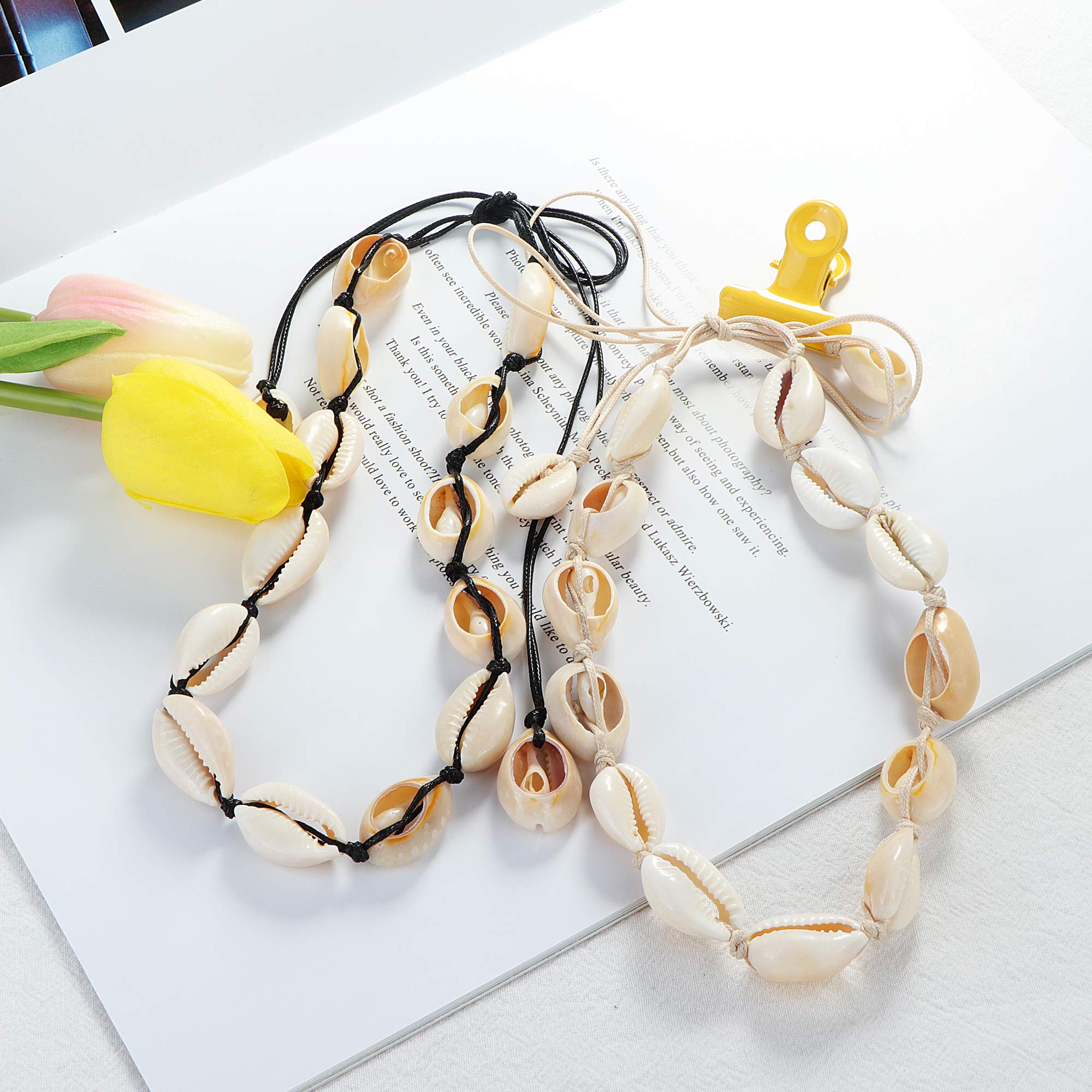 HANPABUM 12 PCS Pearl Shell Choker Necklace Adjustable Natural Cowrie Seashell Necklace Bohemian Handmade Beaded Beach Jewelry Set