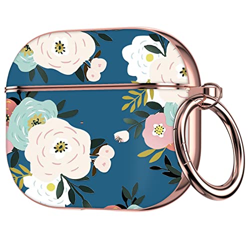 Youskin Airpod 3rd Generation Case Flower Cute,AirPod 3 Case Cover, Rose Golden Plating Airpods 3 Case for Men Women with Keychain,Shockproof Protective Case for AirPod 3,Blue Red Flower
