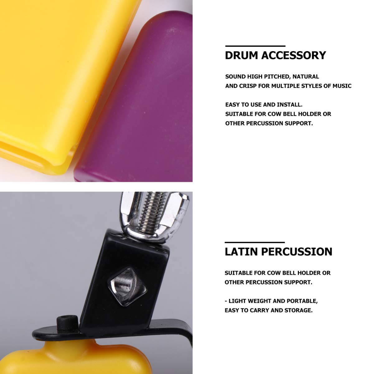 HEALLILY Drum Jam Block Set Drum Block Set Plastic Latin Percussion Block High and Low Tones Cow Bells Instrument Accessory ABS Latin Percussion Instrument Kit