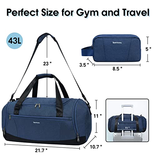 Travel Duffel Bag, Weekender Overnight Backpack with Shoe Compartment and Wet Pocket Sport Gym Bag for Men and Women, Navy