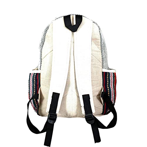 VIBRANIC Himalayan HEMP Laptop Backpack - THC Free - 13β/15β Laptop Compartment - All Natural Handmade - Multi-Pocket - Multi Stripe Om Print - Made in Nepal