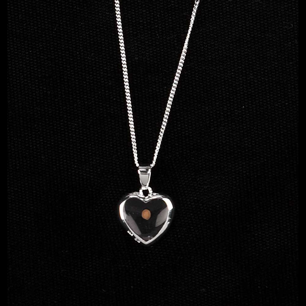 Heart with Dark-Tone Interior and Mustard Seed Silver-Plated 18-Inch Pendant Necklace