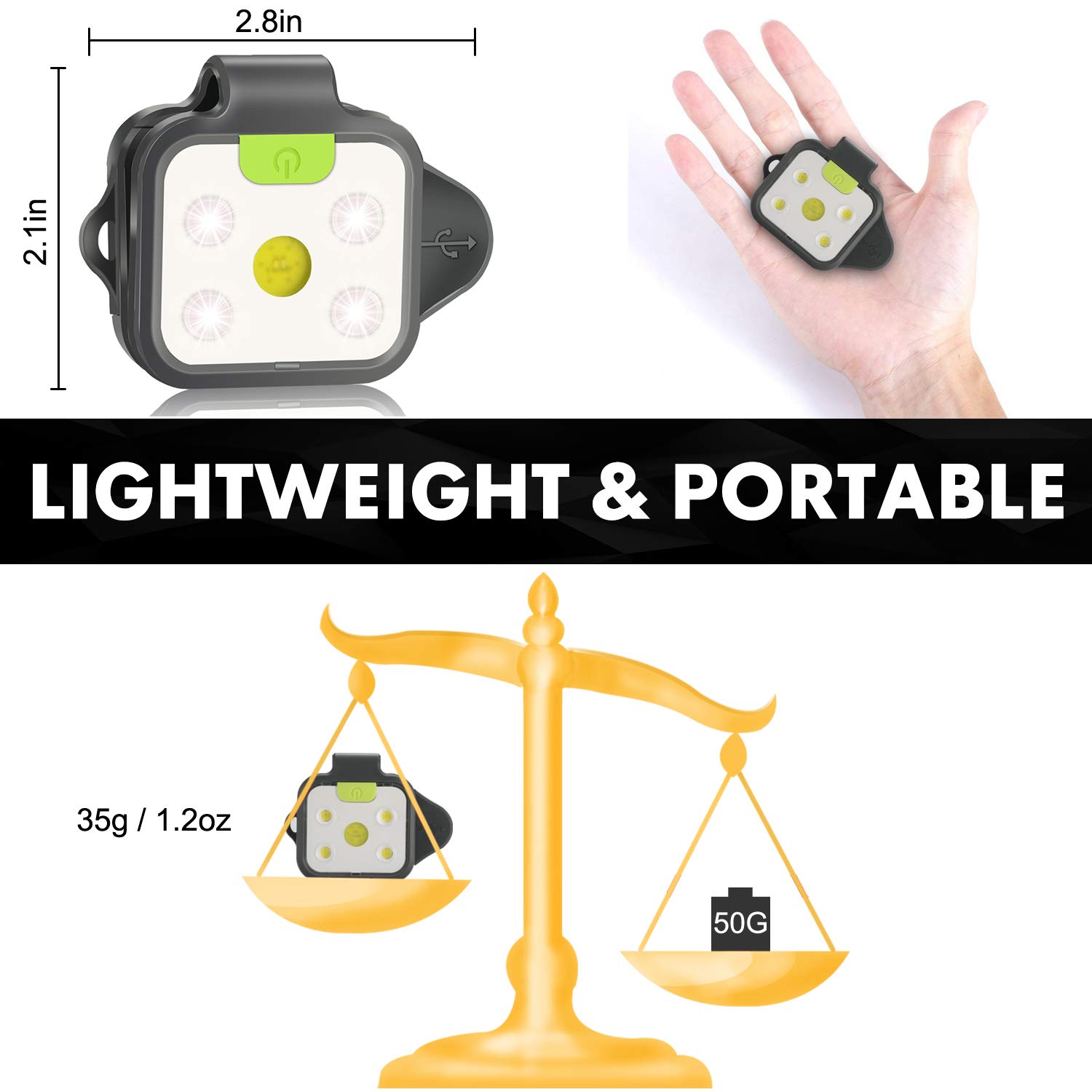 innofox Running Light, 2Pack Reflective Safety-Light for Runners, Rechargeable LED Light, Clip On Running Lights with Runners and Joggers for Camping, Hiking, Running, Outdoor Adventure (Cool Black)