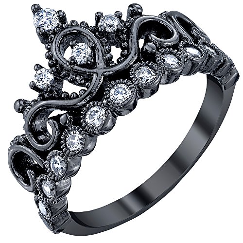 Guliette Verona Silver Princess Crown Ring (Black Rhodium Plated) (8)