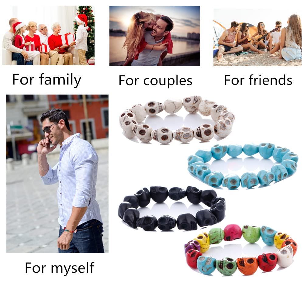 HYHONEY 4 Pcs Colorful Skull Bracelet Bracelets For Men Mens Bracelet Prayer Skull Beads Elastic Adjustable Bracelet For Men Women