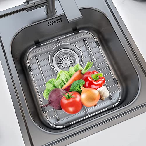 Orgneas Sink Protectors for Kitchen Sink, Universal Double Bowl Sink Bottom Grid 13.2"x11.6"x1.25", 304 Premium Stainless Steel Kitchen Sink Protector Grid Sink Grate Rack Rear Drain 2 Packs