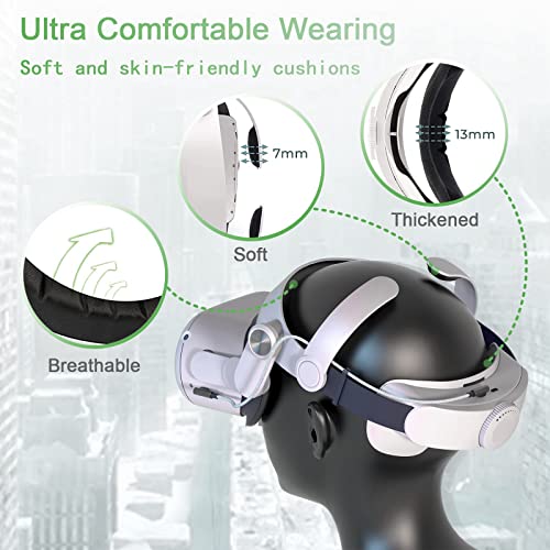 Head Strap with 5000Mh Battery Pack, VR Headset Accessories Compatible with Oculus/Meta Quest 2, Soft Foam & Skin-Friendly PU Surface, Lightweight & Adjustable Quest 2 Head Strap for Adults and Child