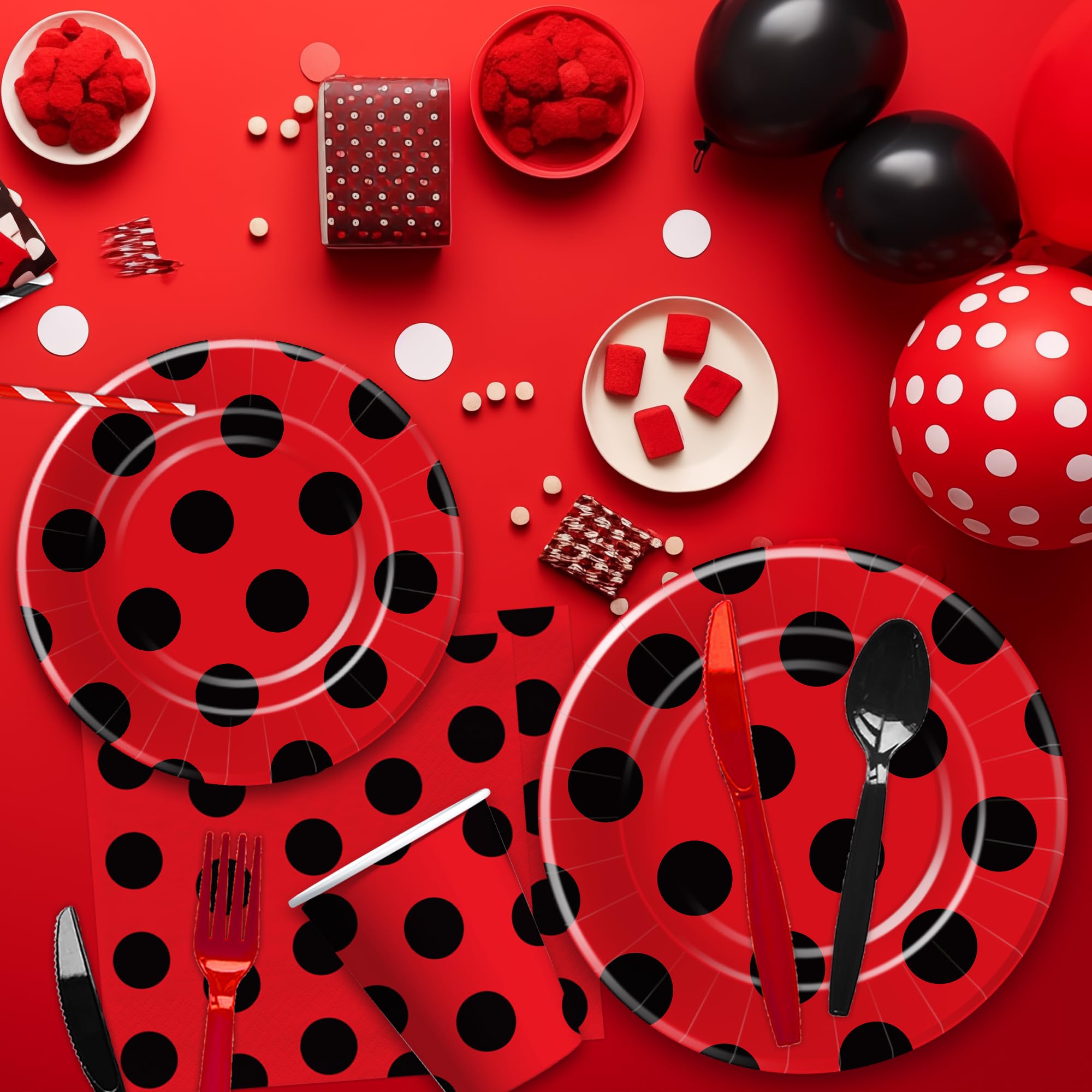 Xenorik Ladybug Birthday Party Decorations Tableware - Ladybug Party Supplies, Plate, Cup, Napkin, Tablecloth, Cutlery, Straw, Lady Bug Theme 1st 2nd 3rd Birthday Baby Shower Decorations | Serve 24