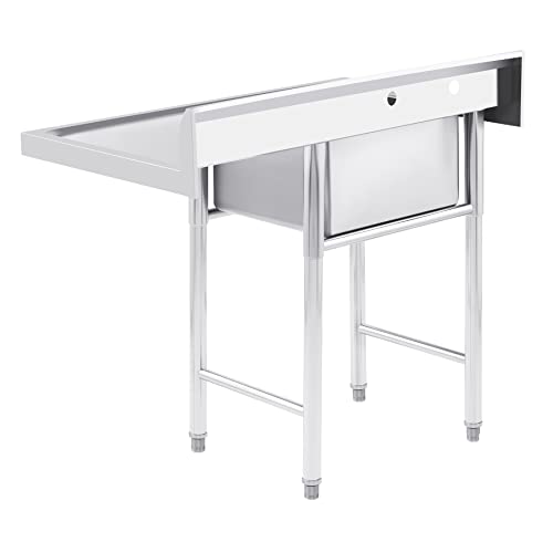 WILPREP Commercial Stainless Steel Utility Sink, Single Compartment Kitchen Sink with Storage Sink Strainer and Splash Guard, Portable Sink with Work Table & Adjustable Feet, 39" W x 24" D