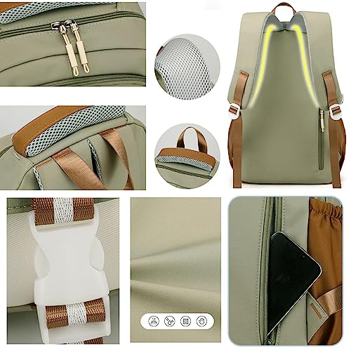 srdmuph Kawaii Backpack with Cute Accessories Pendant Travel Bag Large Outdoor Waterproof Casual Daypack Women Men (Green)