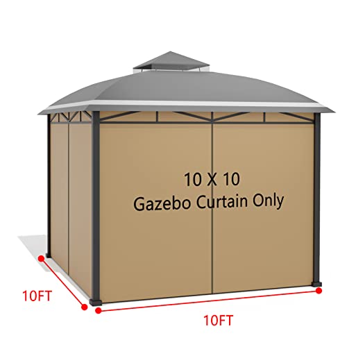 Tumjay Gazebo Privacy Curtain Universal Replacement 10’x10’ Gazebo Curtains Waterproof Outdoor Privacy Gazebo Side Wall Patio Canopy Privacy Shade Outside Sidewalls 1 Panel with Zipper(Khaki)