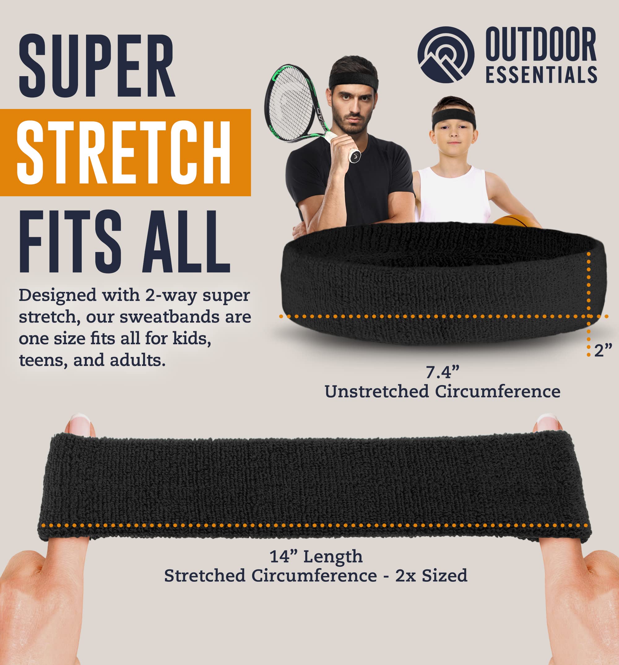 OutdoorEssentials Sweat Bands Headbands Men - Sweatbands for Women - Sports Headband - Sweat Absorbing Headband - Black, One Size - Hiking