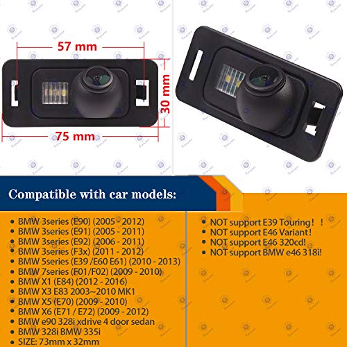 HD 1280x720p Rear Reversing Backup Camera Rearview License Plate Camera Night Vision Ip68 Waterproof for BMW 1/3/5/6 er X6 E5 E39 E46 E90 E91 E92 E60 E61 E70 E71 E72 X3 X5 X1 E84