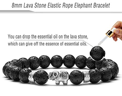 Hamoery Men Women 8mm Lava Stone Essential Oil Diffuser Bracelet Elastic Natural Stone Aromatherapy Anxiety Bracelet Bangle,Elephant(Lava Stone)