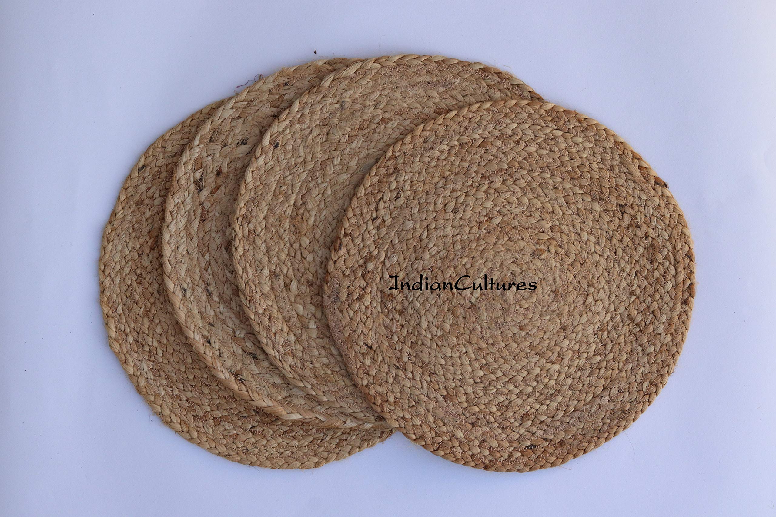 Heat Resistant Non-Slip Weave Placemats Hemp Insulation Pads Braided Tablemats Natural Jute Handmade Woven Placemats ,Round Burlap Placemats Set 12" Approx (6)