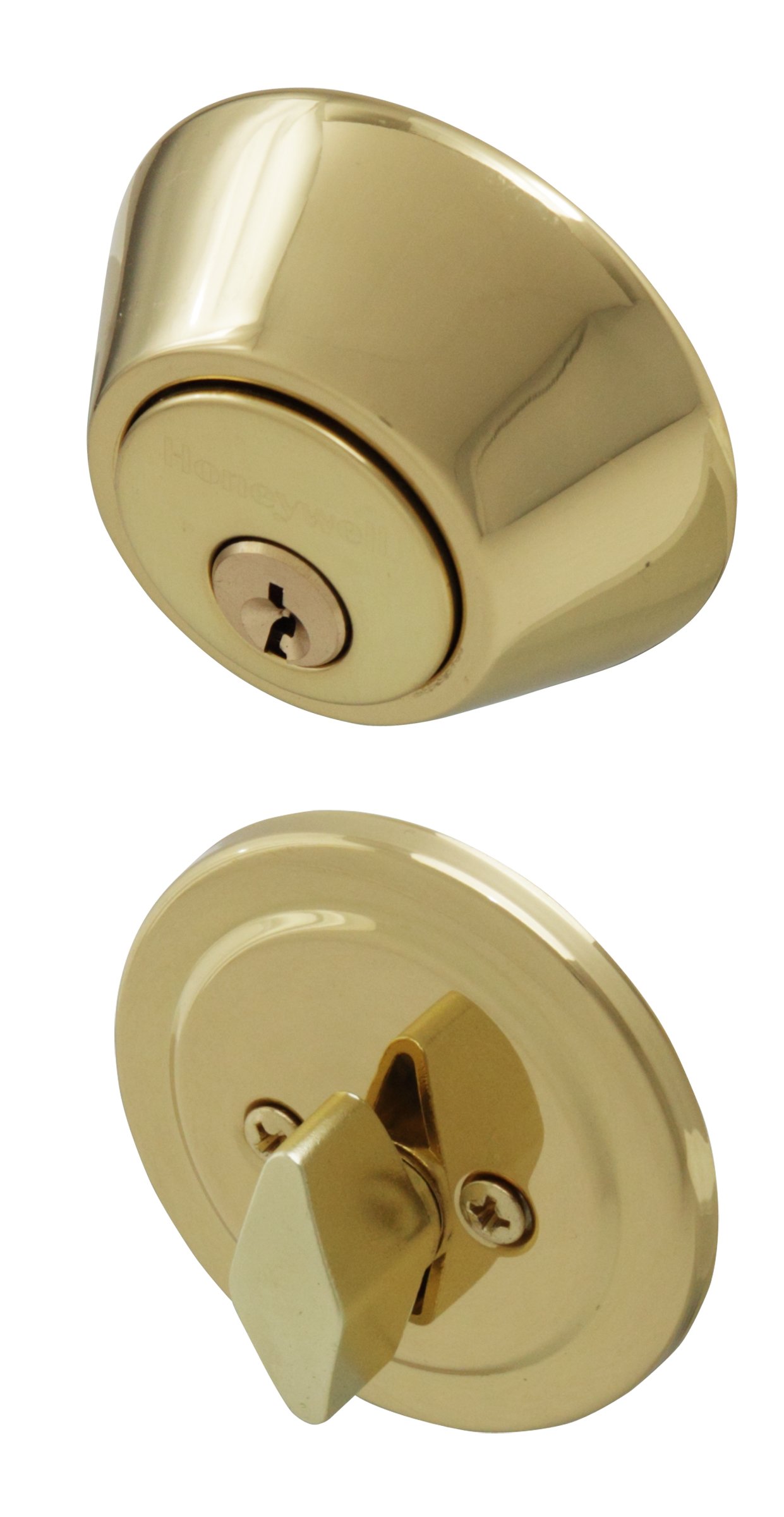 Honeywell Safes & Door Locks - Single Cylinder Front Door Deadbolt Lock Set - Anti-Bump Resistant Dead Bolt Lock for Exterior Doors with 2 Entry Keys - Polished Brass - 3 x 5 x 8.5 in - 8111009