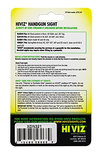 HIVIZ XDN321 Sight Systems, Litewave H3 Tritium/Litepipe, Springfield XD, XDS, XDE and XD-M Models