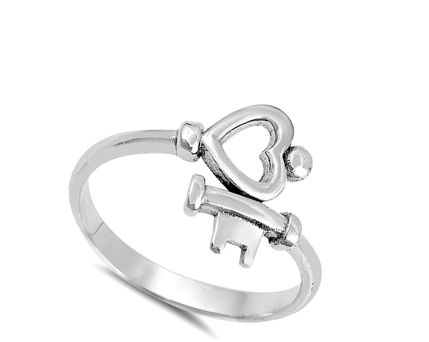 Heart Key Love Promise Ring New .925 Sterling Silver High Polish Band Size 7