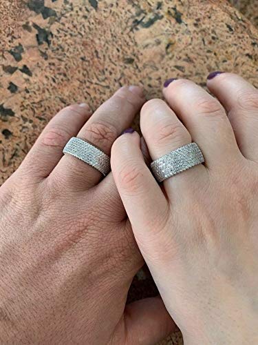 HarlemBling Real Solid 925 Silver - His Or Hers Micropave Ring - Wedding Band Or Pinky Ring Looks Nice On Anyone - Iced Out Eternity Hip Hop Band (7)