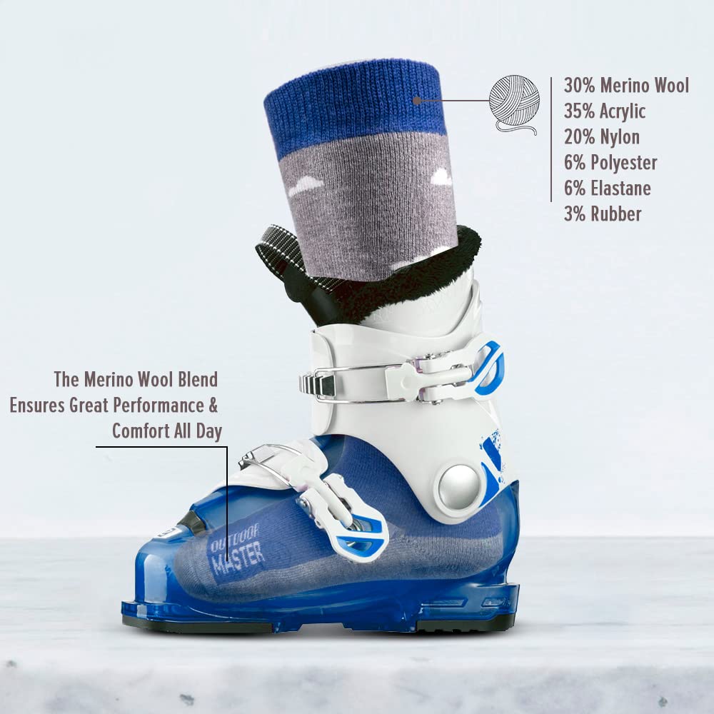 OutdoorMaster Kids Ski Socks - Merino Wool Blend, Over the Calf Design (S, Dust Gray, Blue Mountains, Woodland Green - 3)