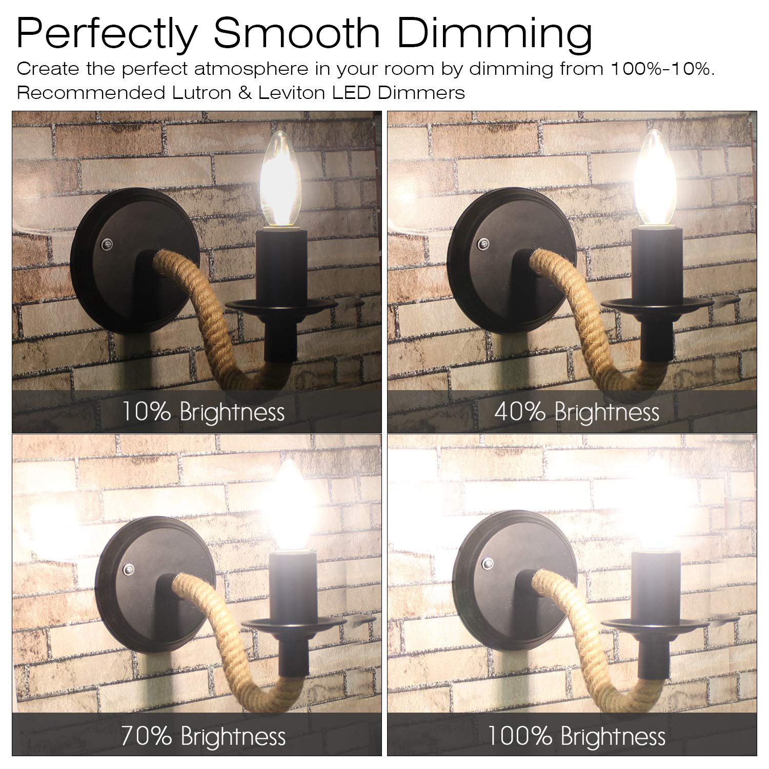 Hizashi 8 Pack 650 Lumen 5000K 6W Fully Dimmable LED Candle Light Bulbs, 90+ CRI 60W Equivalent E12 Deep Dimming B11 LED Filament Candelabra Bulbs Retro Shape, Title 20, UL Listed