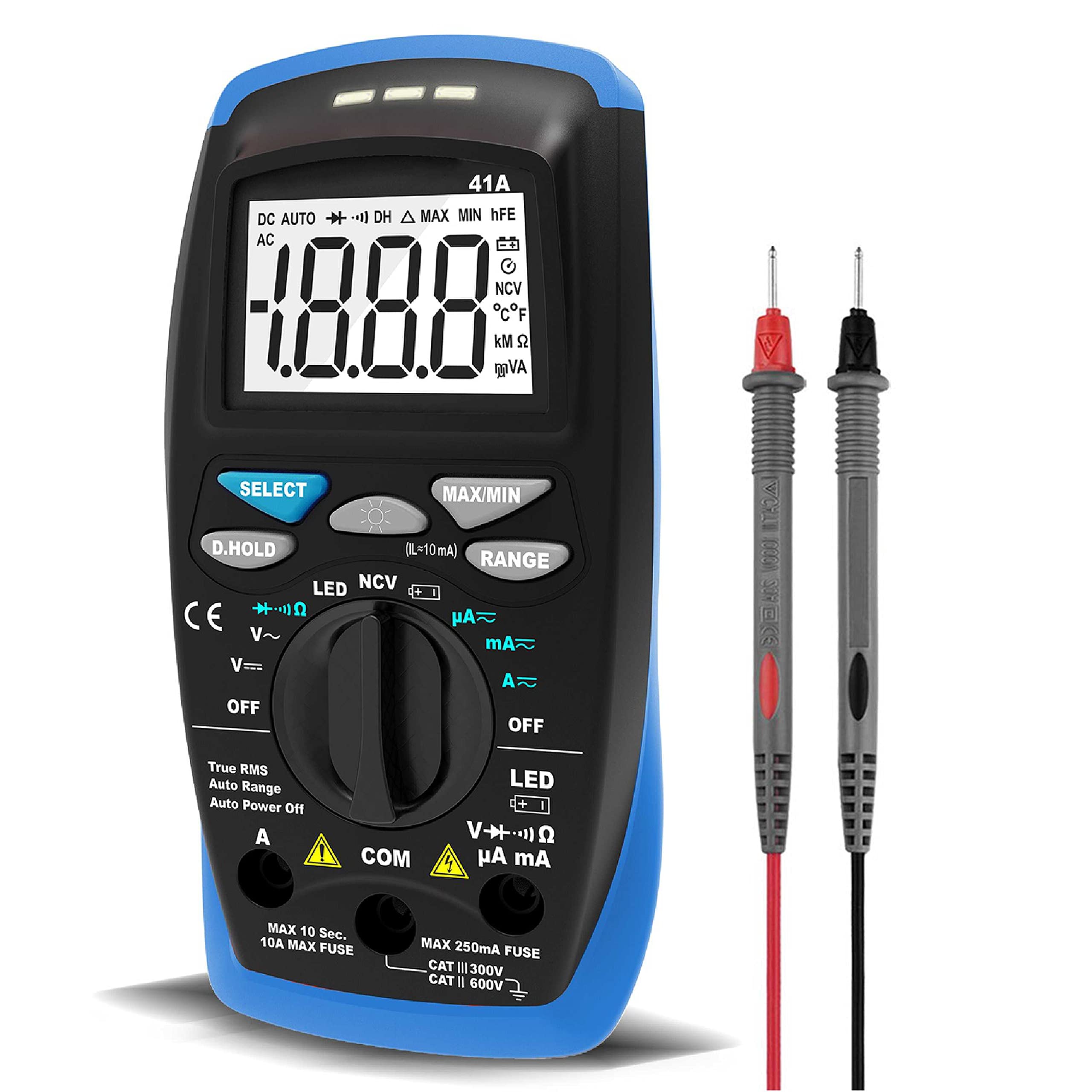 HOLDPEAK Digital Multimeter 41A DC/AC, True RMS Voltage Tester 2000 Counts Pocket Meter with Non-contact NCV Max/Min for Measuring DC/AC Voltage, Current, Resistance, LED, Diode