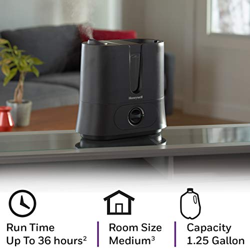 Honeywell Top Fill Cool Mist Humidifier Black Ultra Quiet with Auto Shut-Off, Variable Settings, Removeable Tank & Rotating Mist Nozzle for Medium to Large Rooms, Bedroom, Baby Room